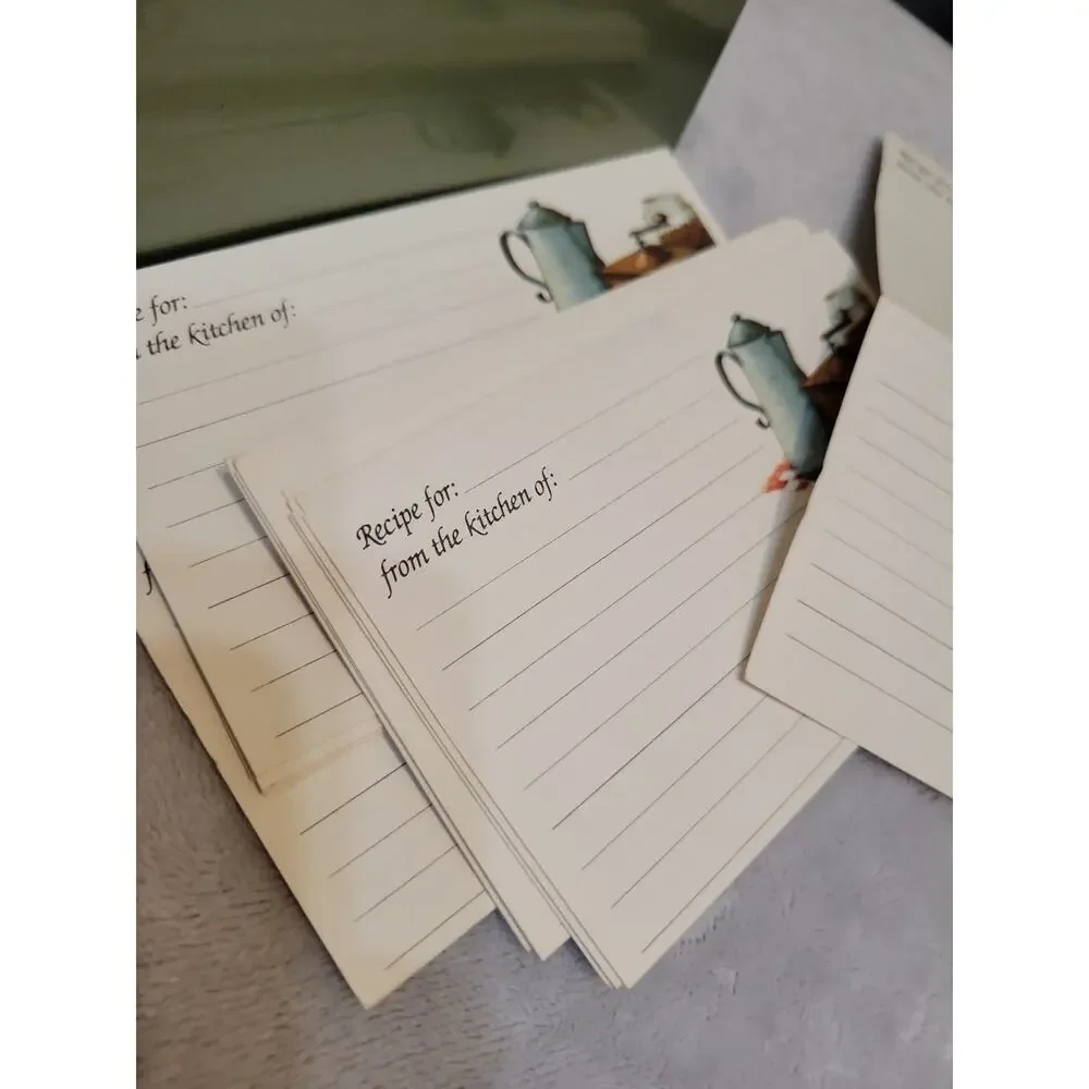 Kitchen | J Chen Vintage Metal Recipe Box Green Olive W Lot Of Blank ...